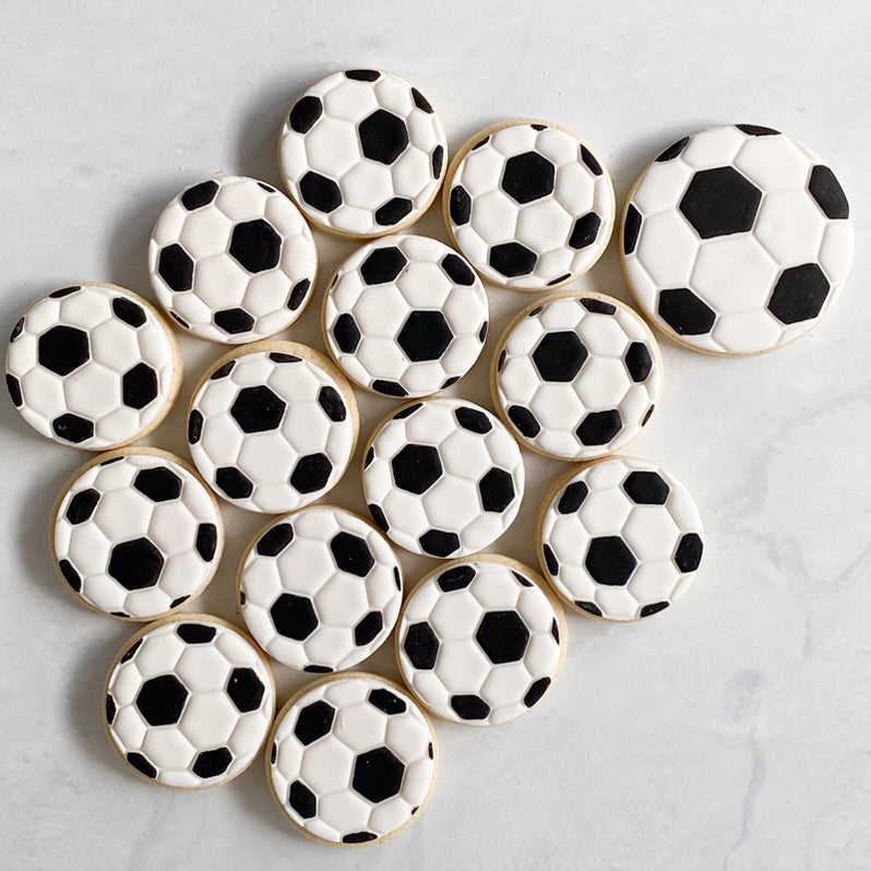 Mini Soccer ball Sugar Cookies ,Team Gifts, Party Favours– That’s so Sweet